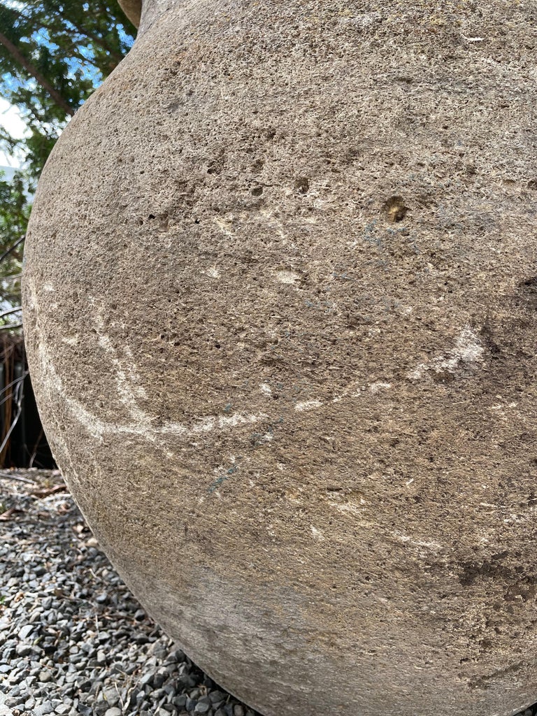 Very Large Round French Carved Stone Pot/Planter For Sale at 1stDibs
