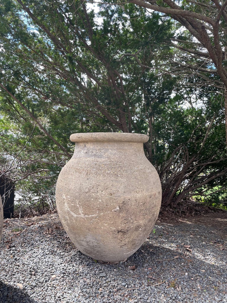 Very Large Round French Carved Stone Pot/Planter For Sale at 1stDibs