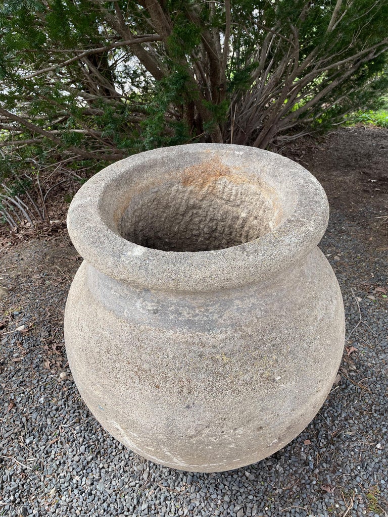 Very Large Round French Carved Stone Pot/Planter For Sale at 1stDibs