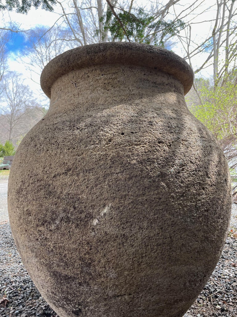 Very Large Round French Carved Stone Pot/Planter For Sale at 1stDibs