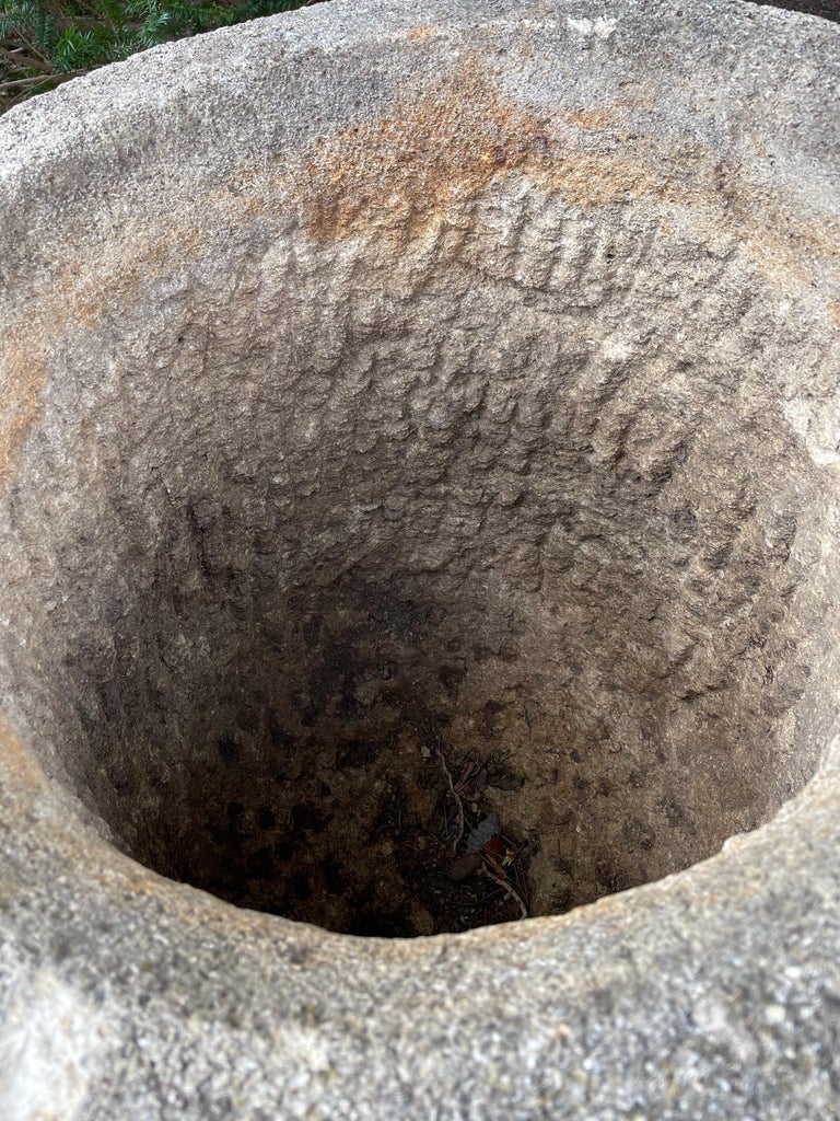 Very Large Round French Carved Stone Pot/Planter For Sale at 1stDibs