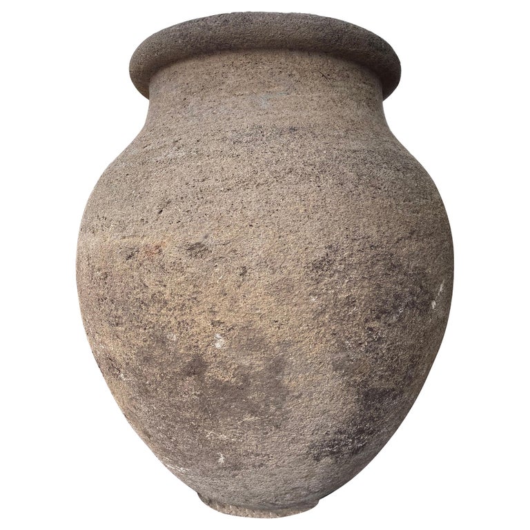 Very Large Round French Carved Stone Pot/Planter For Sale at 1stDibs