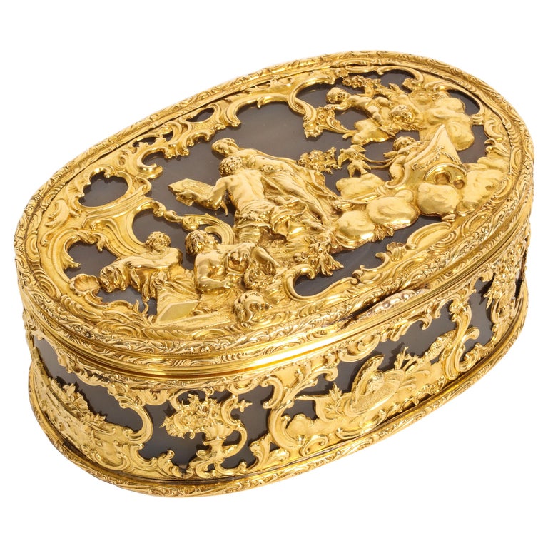 Very Large Size German Gold-Mounted Hardstone Table Snuff Box For Sale ...