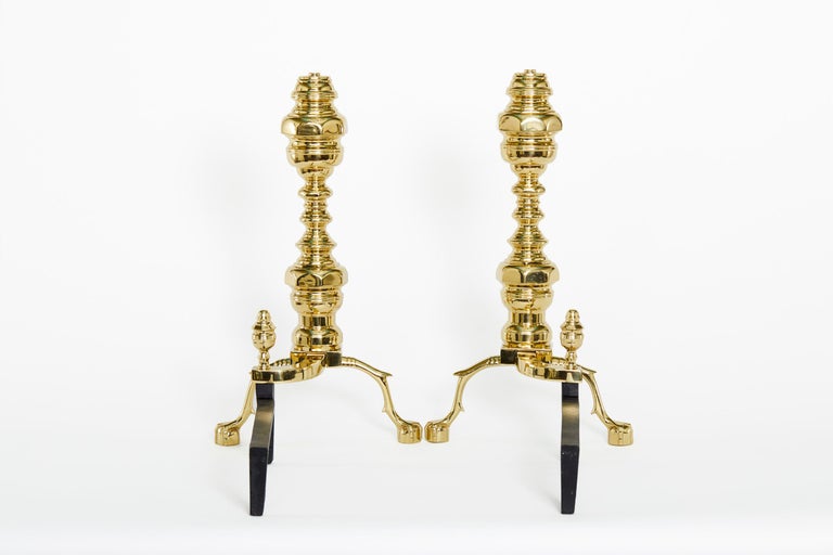 Very Large Solid Brass Georgian Style Pair Andirons For Sale at 1stDibs