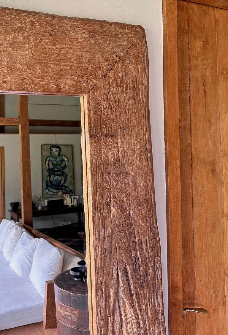 Very Large Teak Wood Framed Mirror, Modern Organic For Sale at 1stDibs