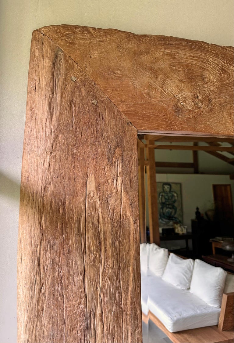 Very Large Teak Wood Framed Mirror, Modern Organic For Sale at 1stDibs