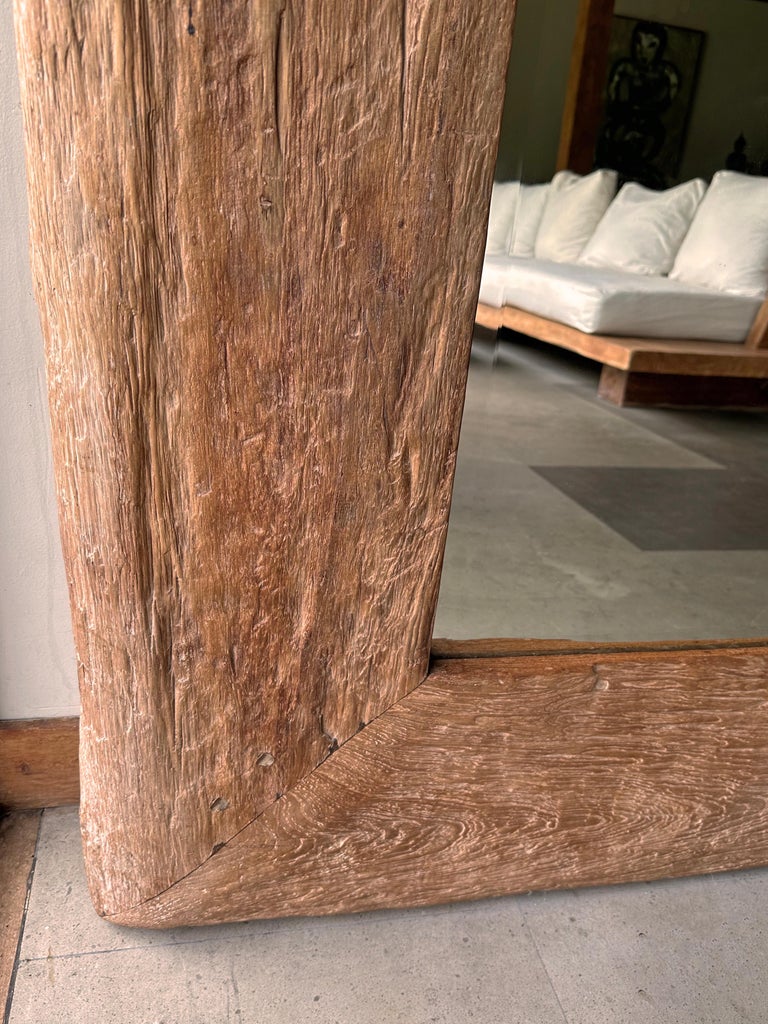 Very Large Teak Wood Framed Mirror, Modern Organic For Sale at 1stDibs