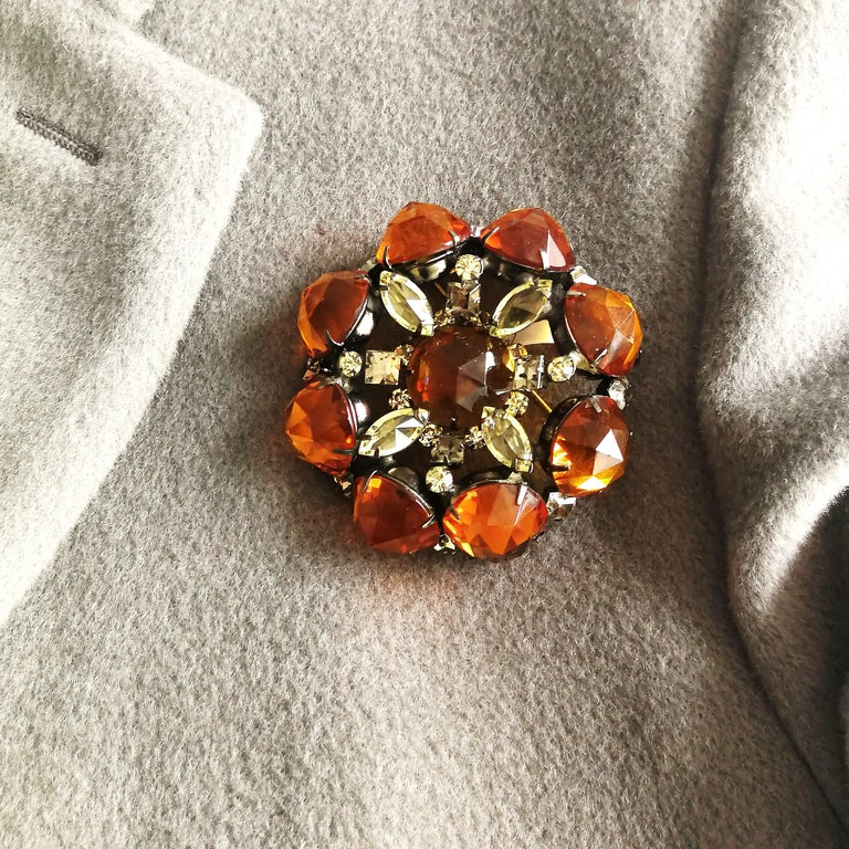 Very Large Unsigned Topaz And Citrine Glass Brooch Schreiner New York