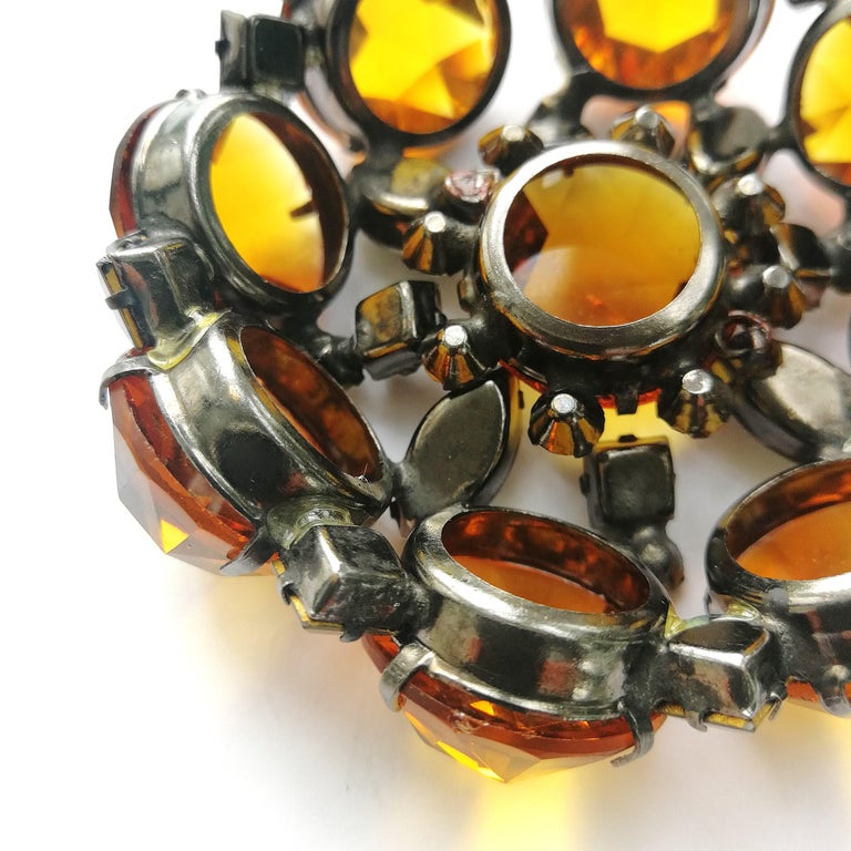 Very Large Unsigned Topaz And Citrine Glass Brooch Schreiner New York