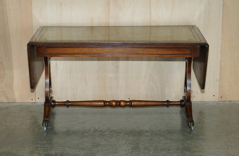 Very Large Vintage Bevan Funnell Extending Green Leather Coffee ...