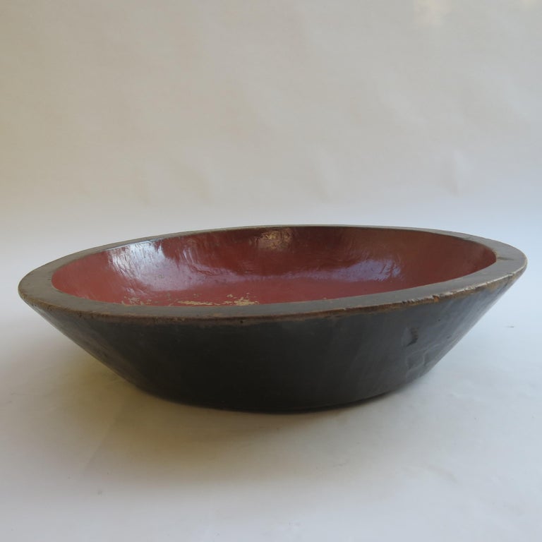 Very Large Vintage Hand Produced Red and Black Lacquered Japanese Bowl ...