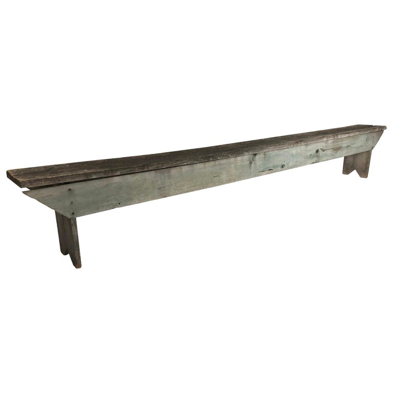 Very Long 19th Century Country Bench with Old Green Painted Surface at ...
