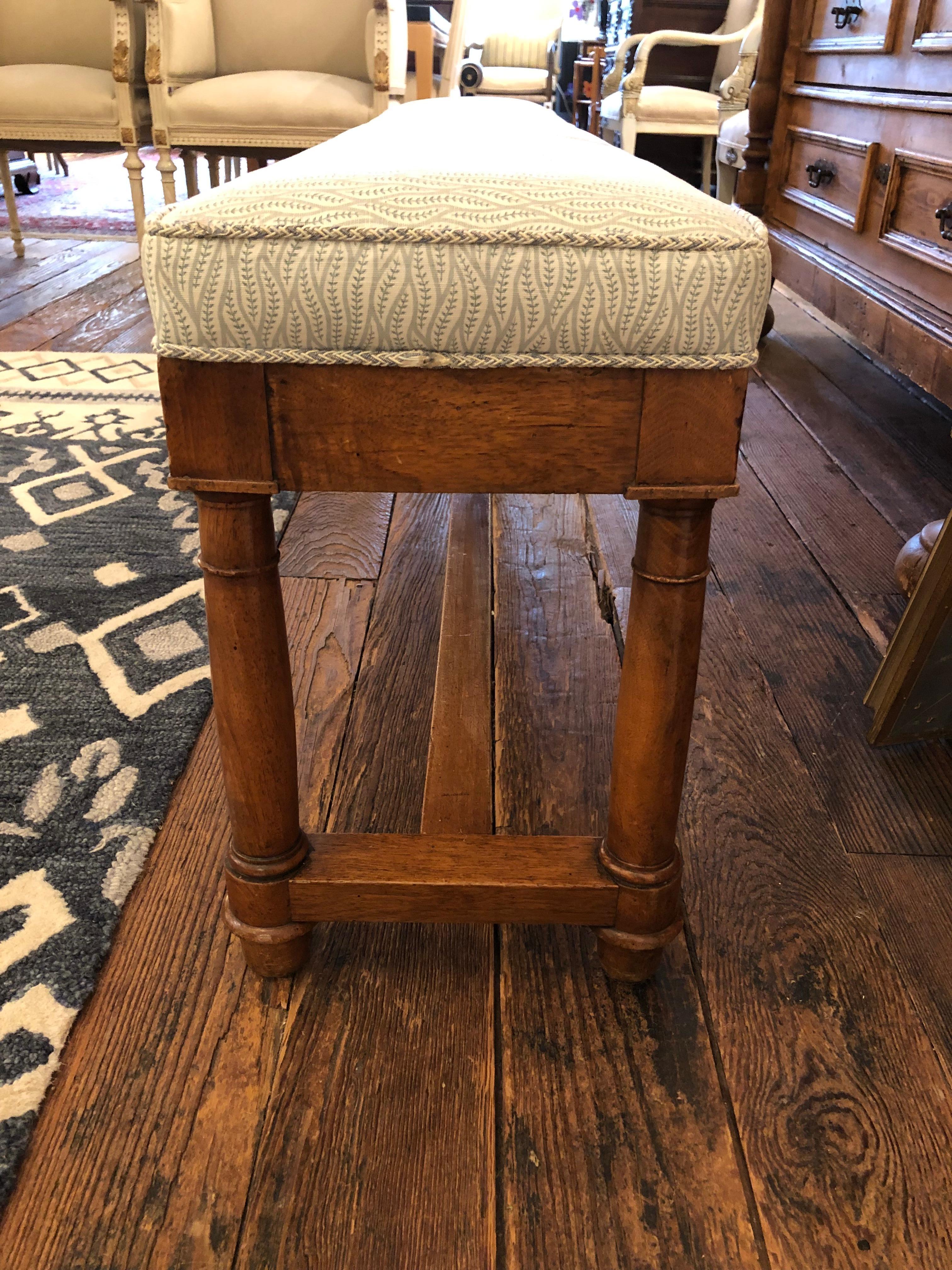 Very Long Antique Nantucket Mudroom Bench with Updated Upholstery For ...