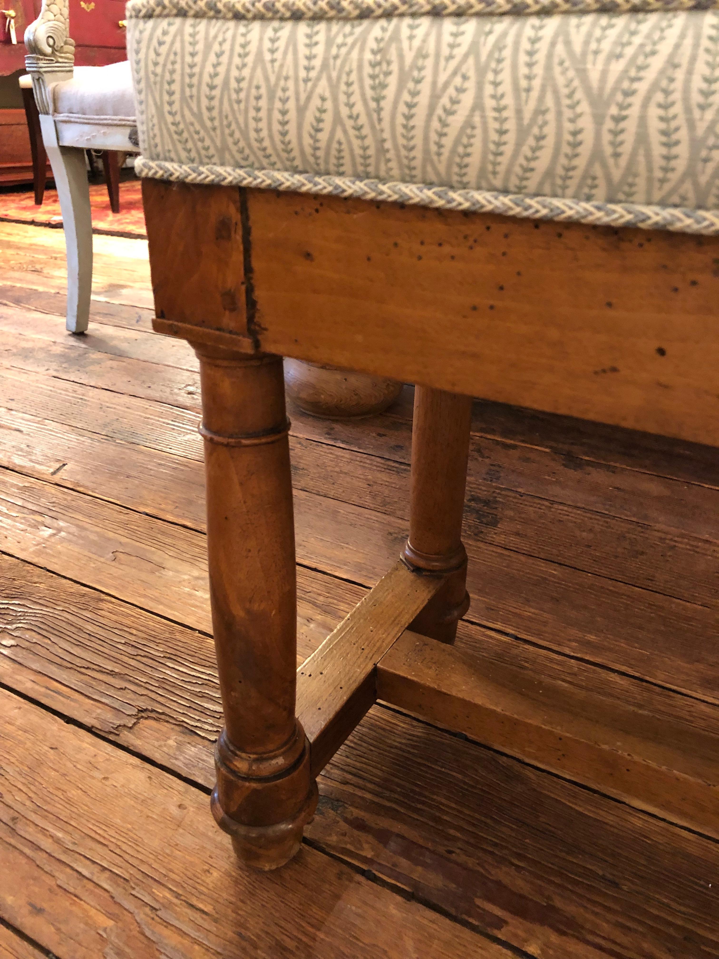 Very Long Antique Nantucket Mudroom Bench with Updated Upholstery For ...