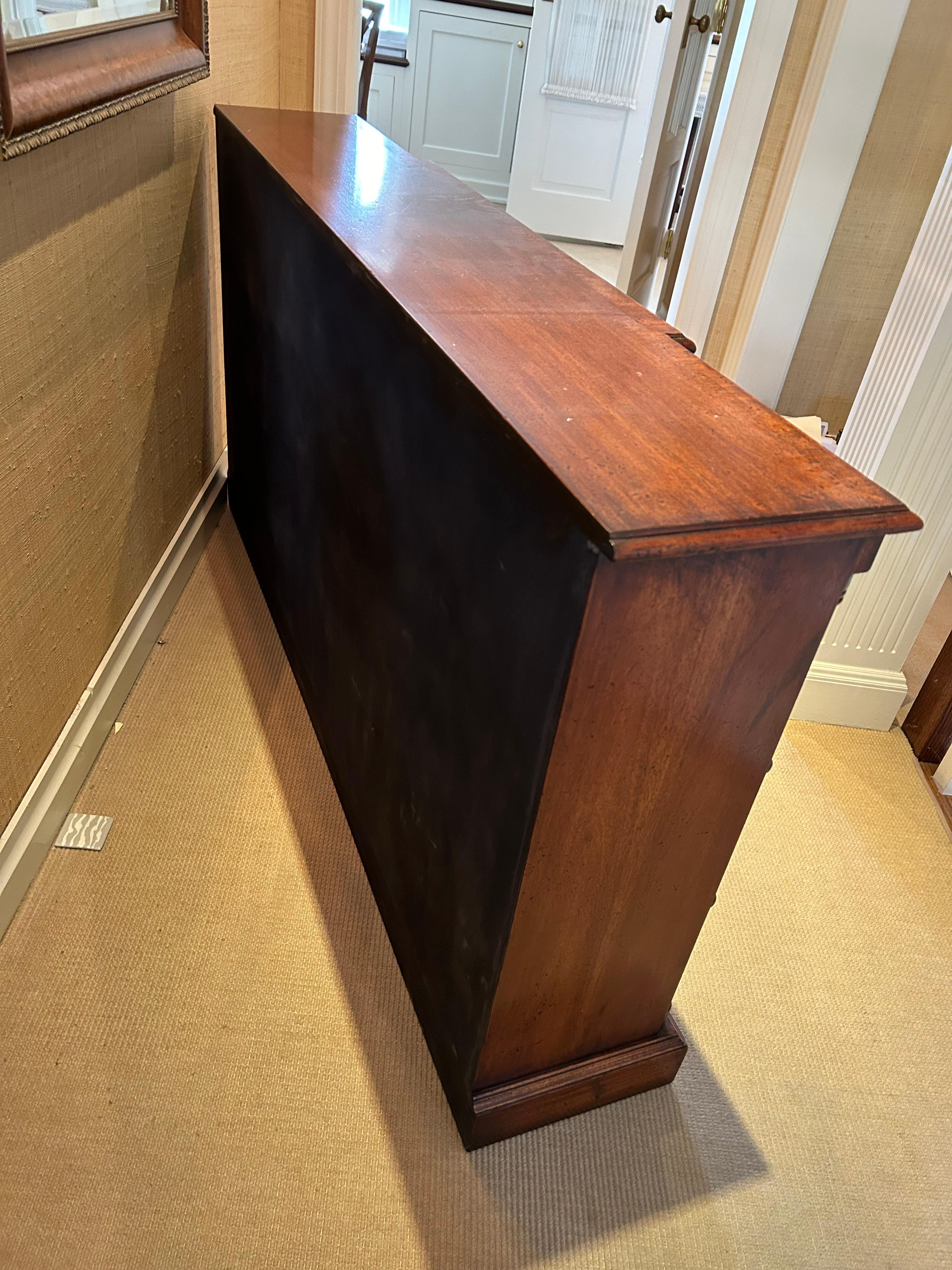Very Long Narrow Vintage Walnut Library Bookcase For Sale at 1stDibs