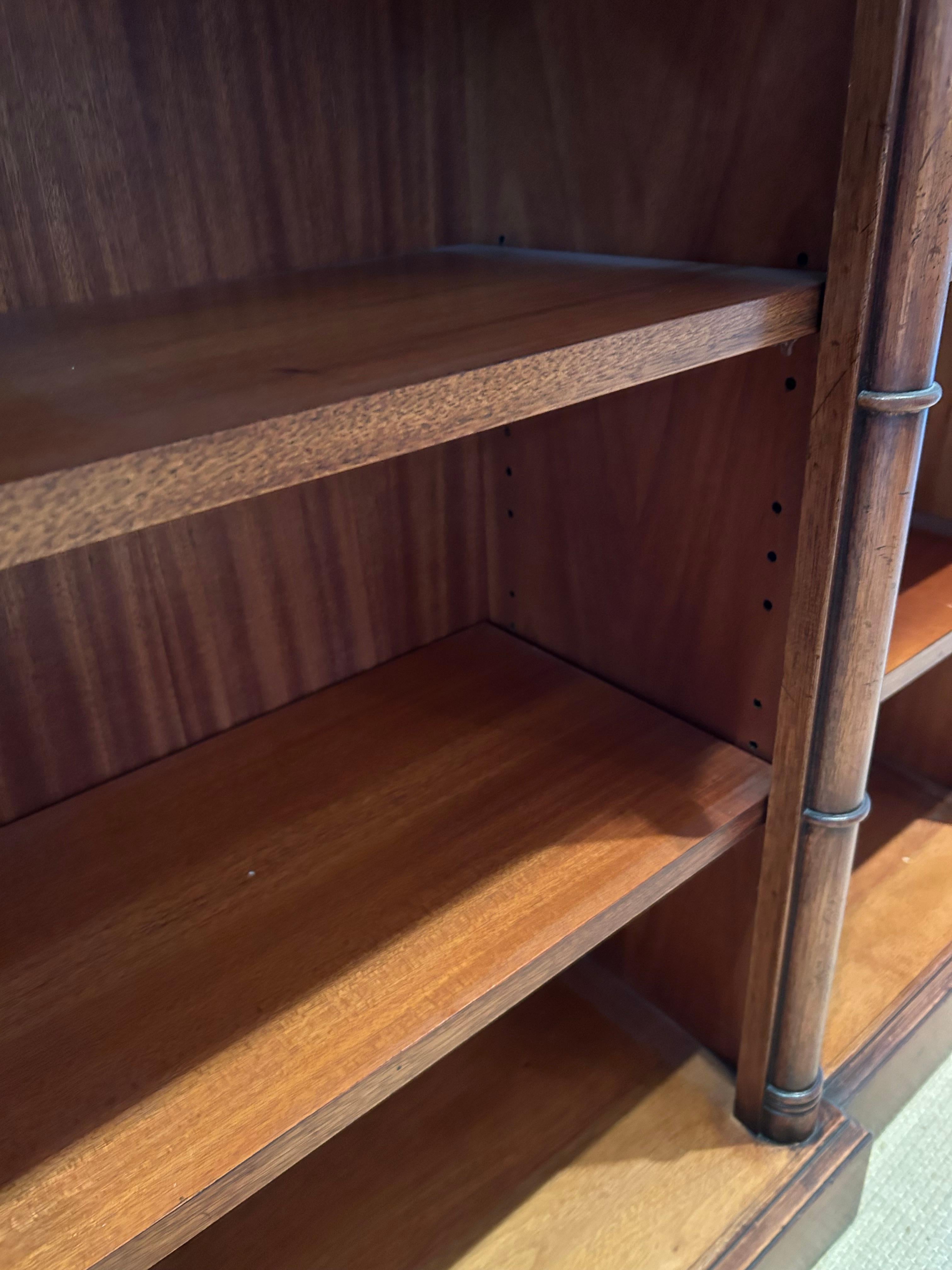 Very Long Narrow Vintage Walnut Library Bookcase For Sale at 1stDibs