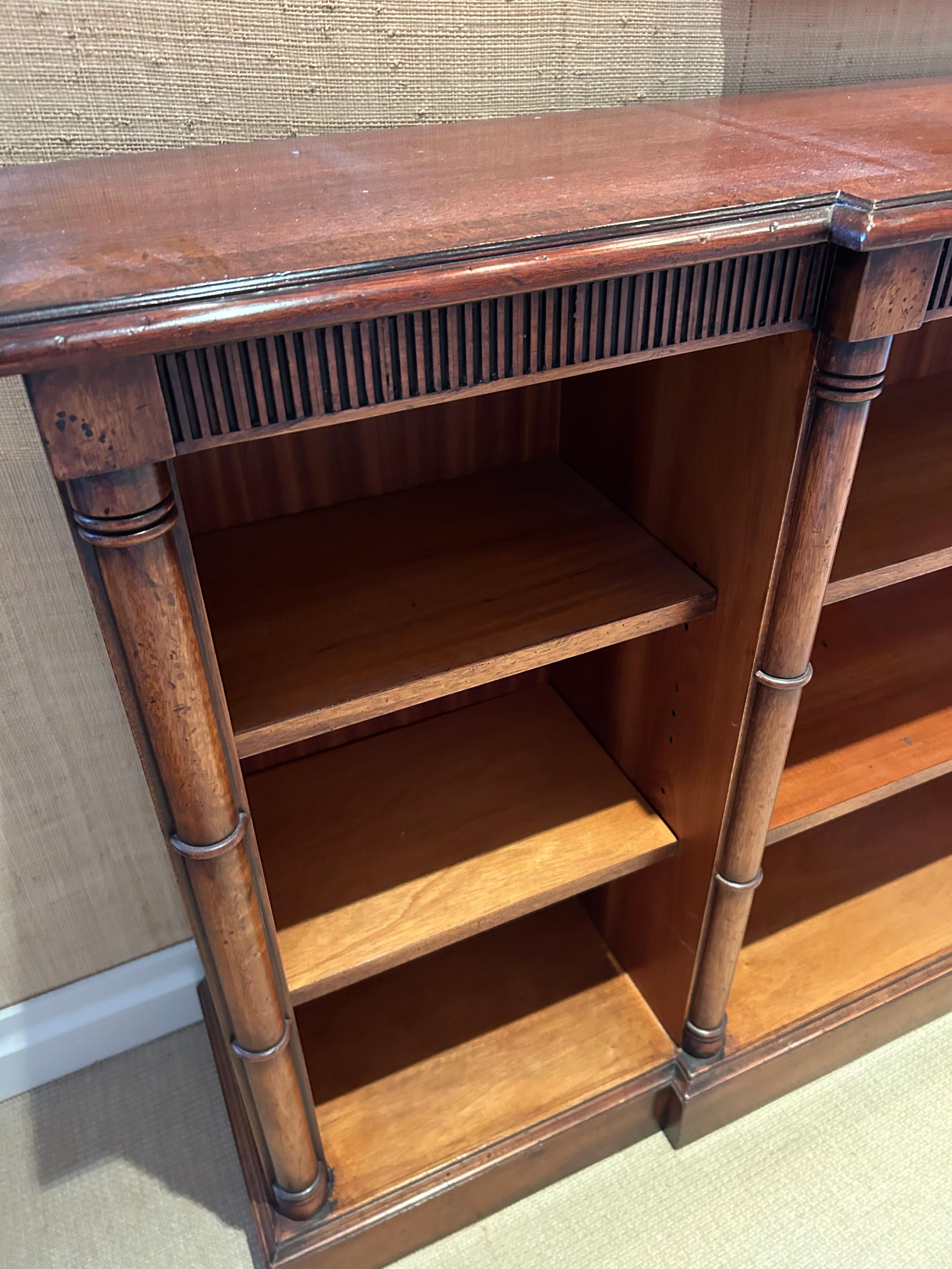 Very Long Narrow Vintage Walnut Library Bookcase For Sale at 1stDibs
