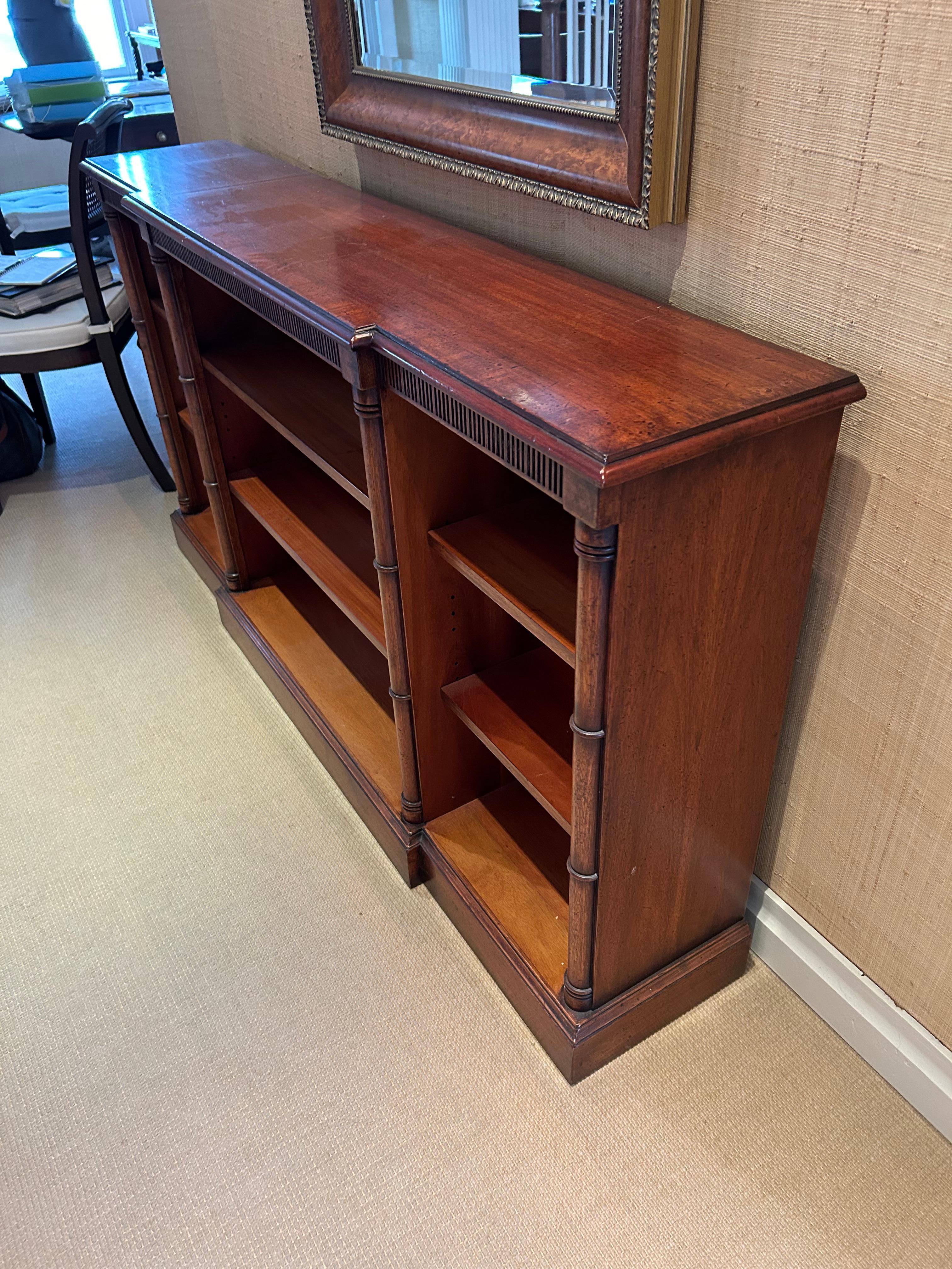 Very Long Narrow Vintage Walnut Library Bookcase For Sale at 1stDibs