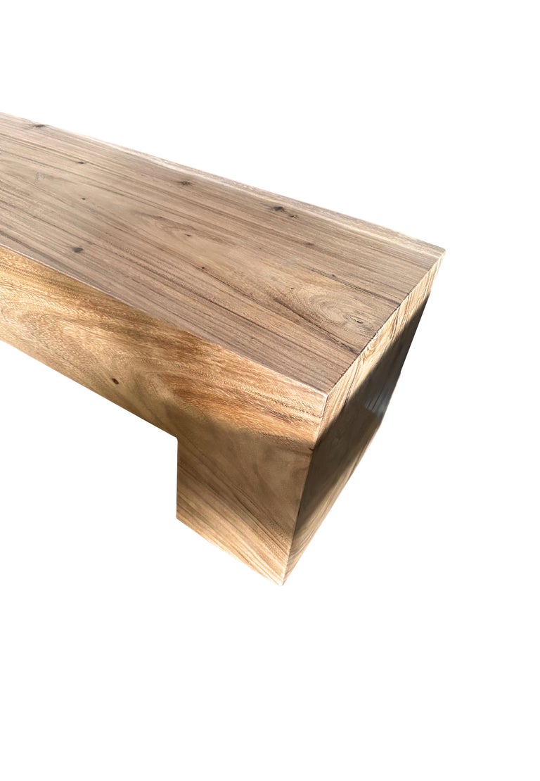 Very Long Sculptural Solid Suar Wood Bench Modern Organic, Burnt Finish ...