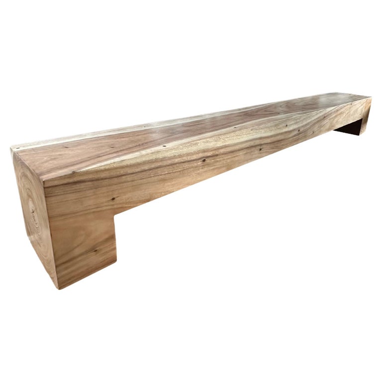 Very Long Sculptural Solid Suar Wood Bench Modern Organic, Burnt Finish ...