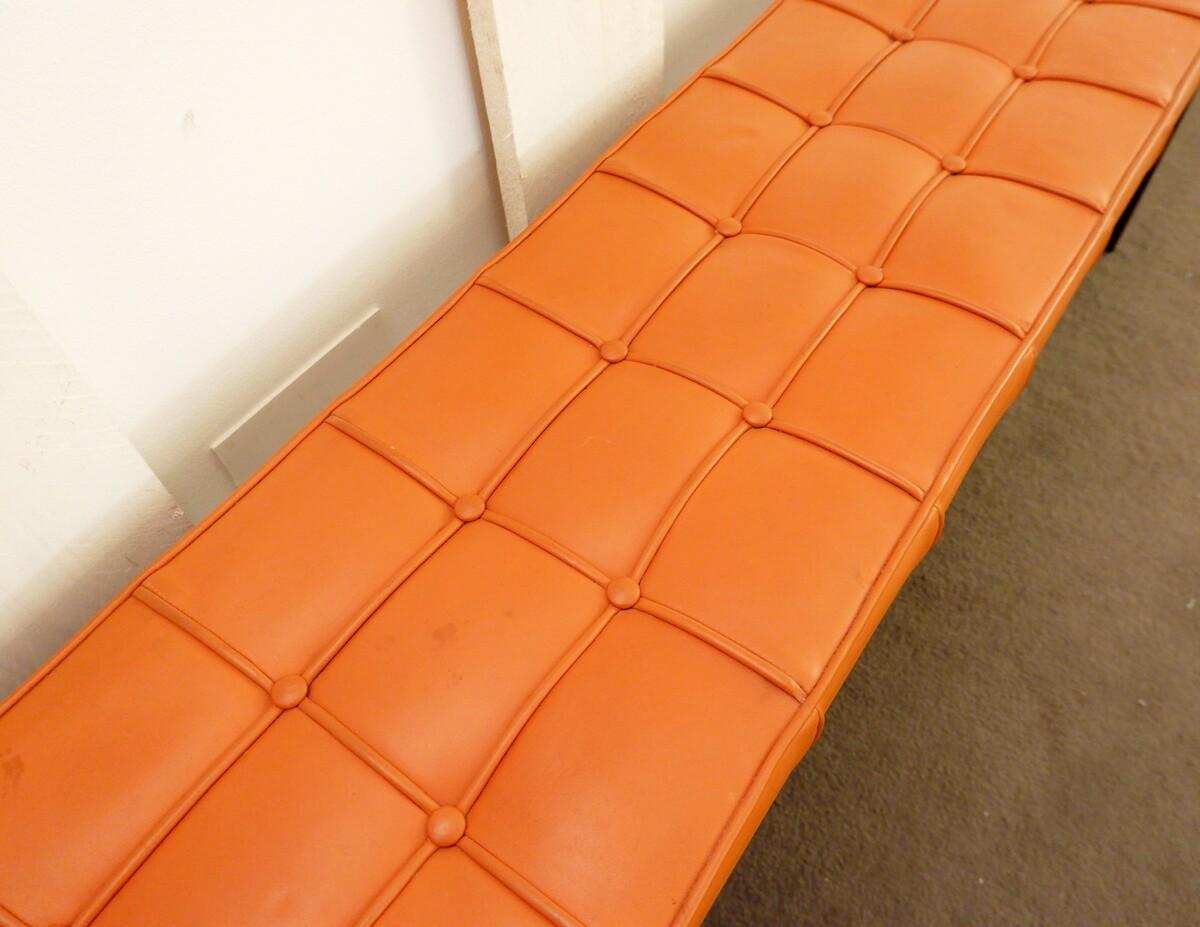 Very long wood and quilted cognac leather bench For Sale at 1stDibs