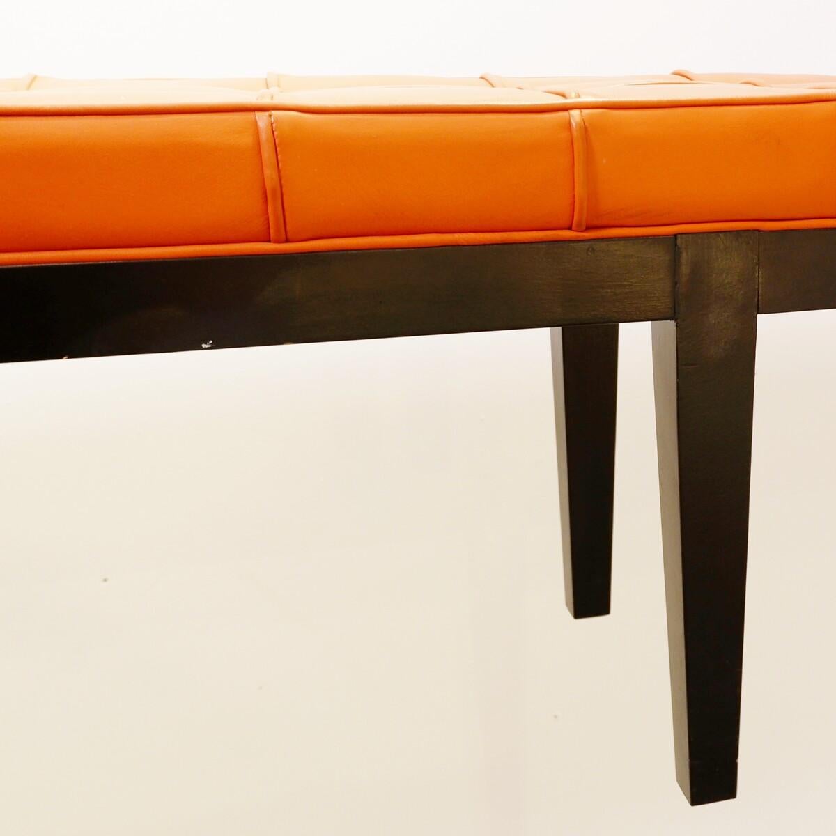 Very long wood and quilted cognac leather bench For Sale at 1stDibs