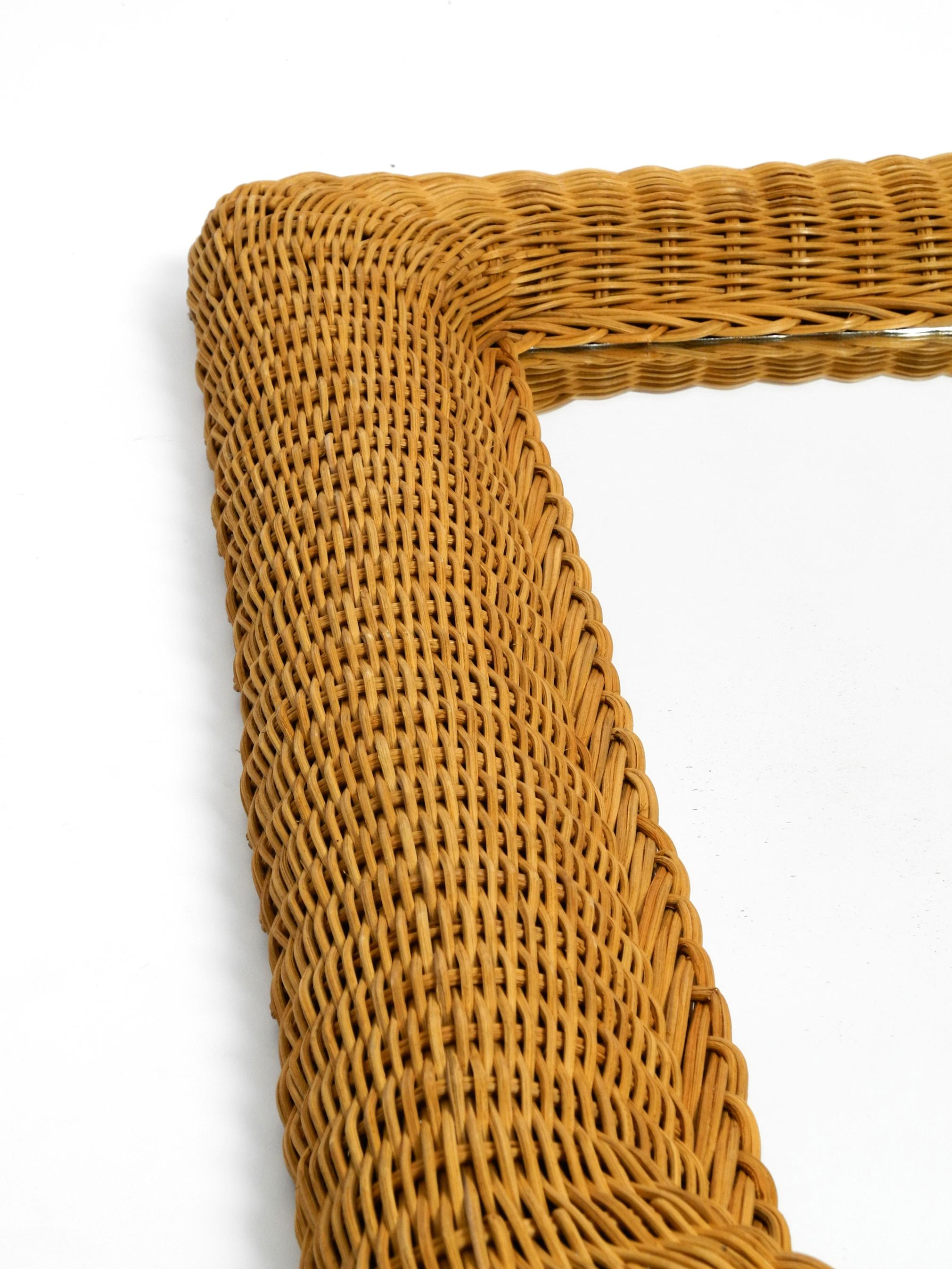 Very Nice 1960s Large Italian Wicker Wall Mirror with a Wide Frame For ...