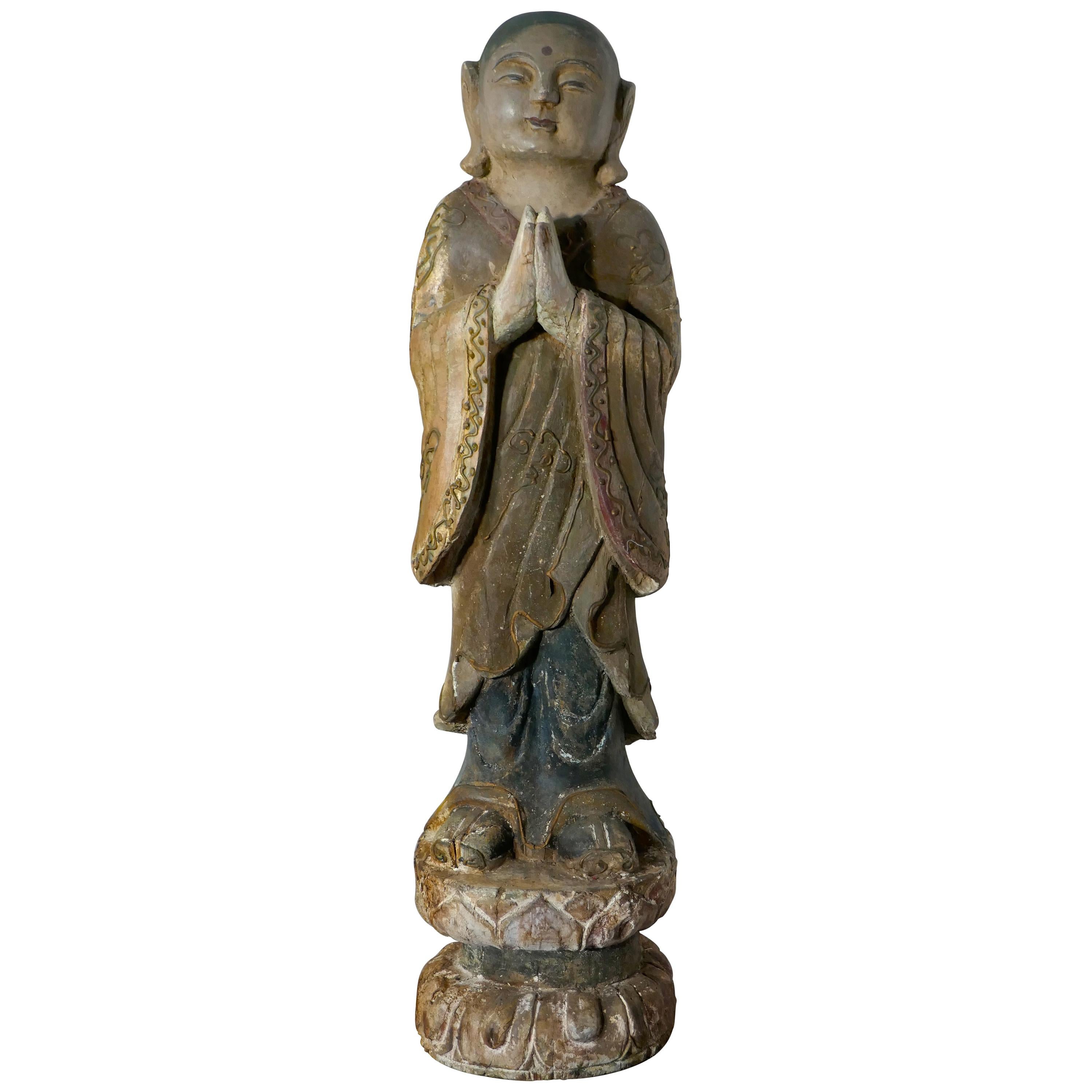 Very Old Carved Figure of a Female Standing Buddhist Immortal For Sale ...