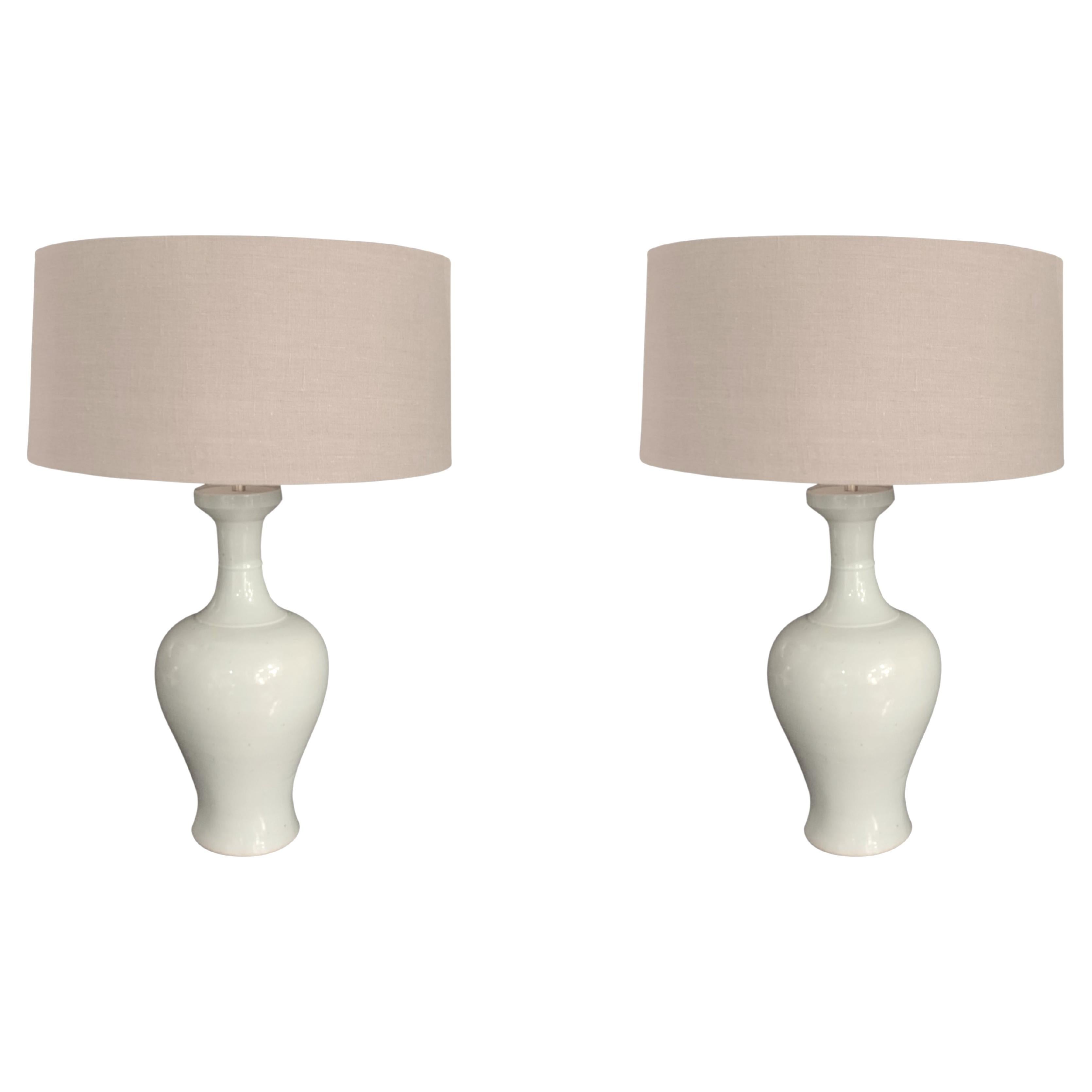 White Pair Extra Large Tube Neck Shape Lamps, China, Contemporary For ...