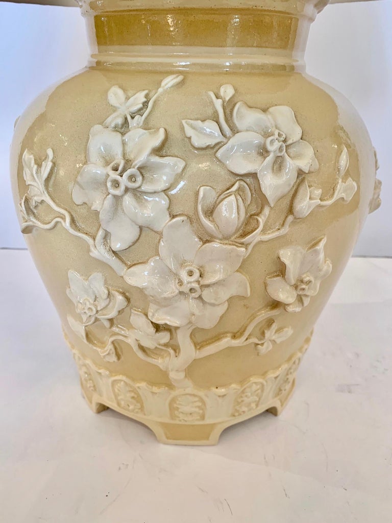 Very Pretty Large Chinoiserie Ceramic Table Lamp with Custom Shade at ...