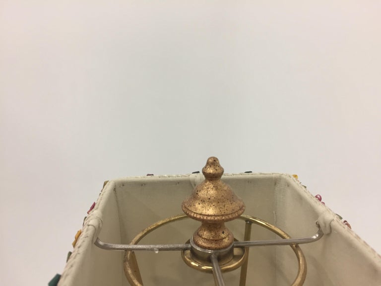 Very Pretty Two-Arm Gilt Metal Floor Lamp with Hand Embroidered Shades ...