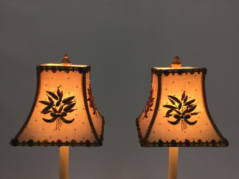 Very Pretty Two-Arm Gilt Metal Floor Lamp with Hand Embroidered Shades ...