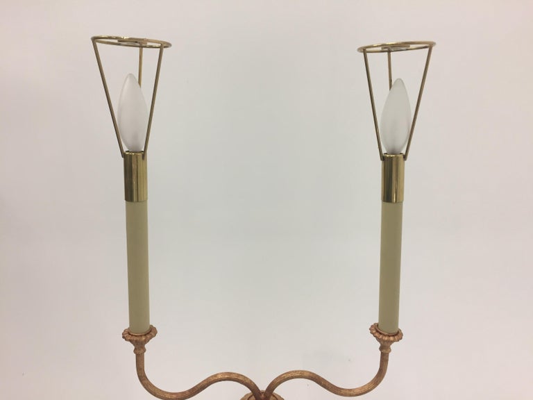 Very Pretty Two-Arm Gilt Metal Floor Lamp with Hand Embroidered Shades ...