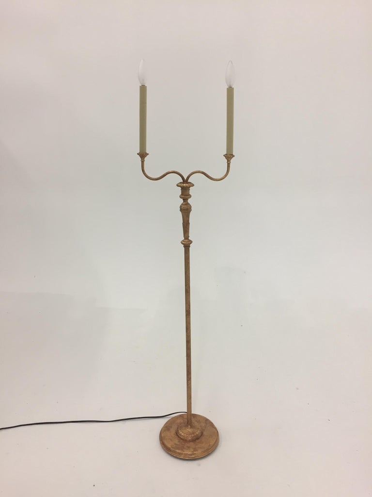 Very Pretty Two-Arm Gilt Metal Floor Lamp with Hand Embroidered Shades ...