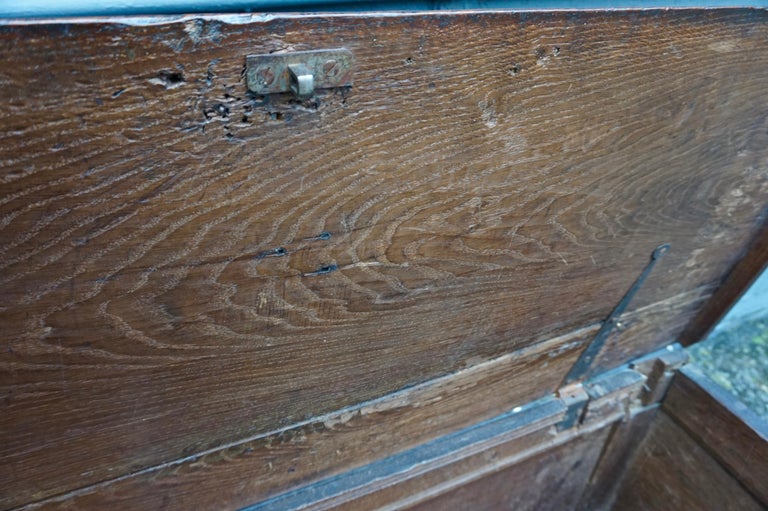 Very Rare 15th C. Medieval English Carved Solid Oak Dowry Coffer with ...