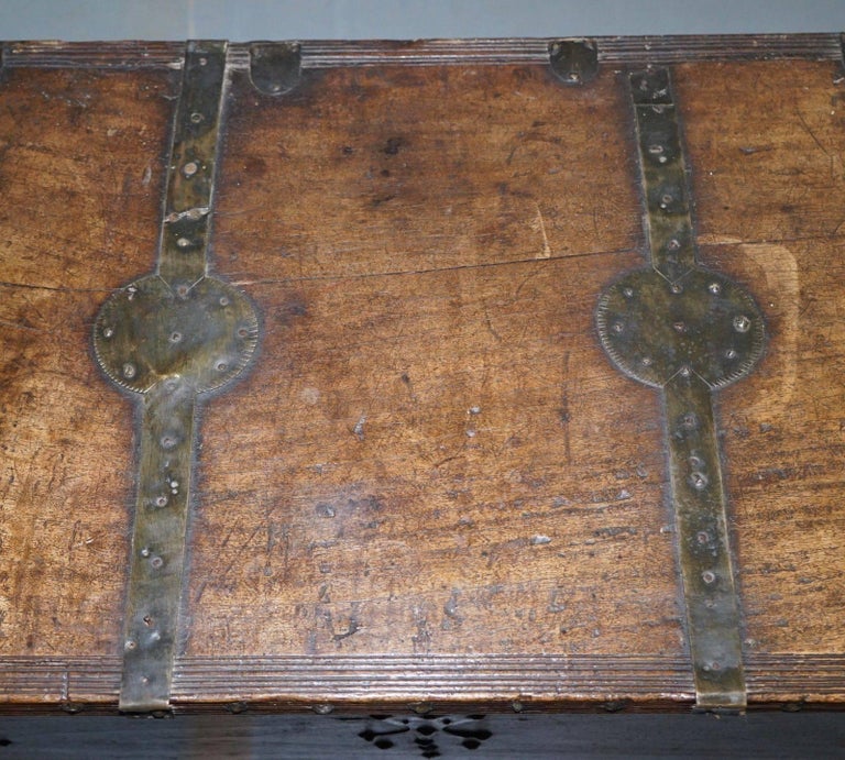 Very Rare 17th Century Walnut Spanish Chest or Trunk Hand-Carved Iron ...