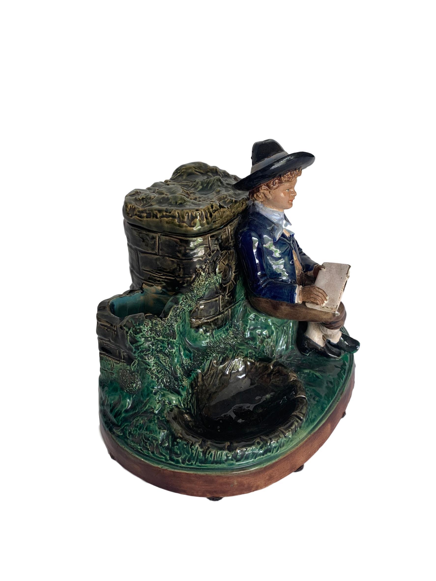 Very Rare German Majolica Humidor, Boy with Books, circa 1880 by B ...