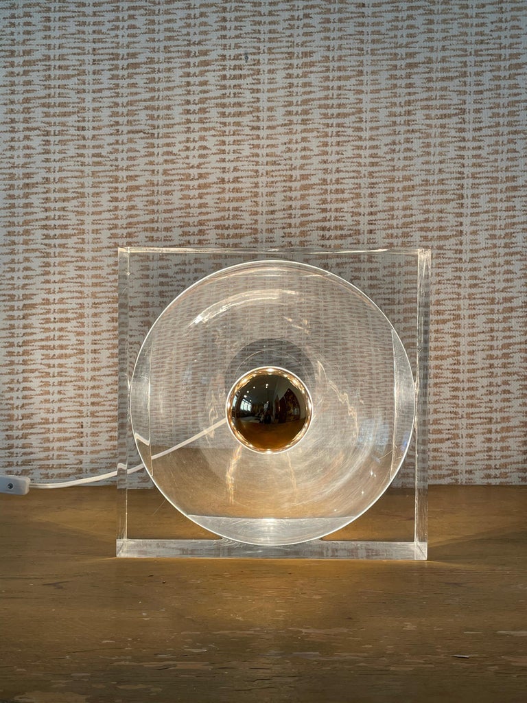 Very Rare Italian Square Lucite Table Lamp For Sale at 1stDibs