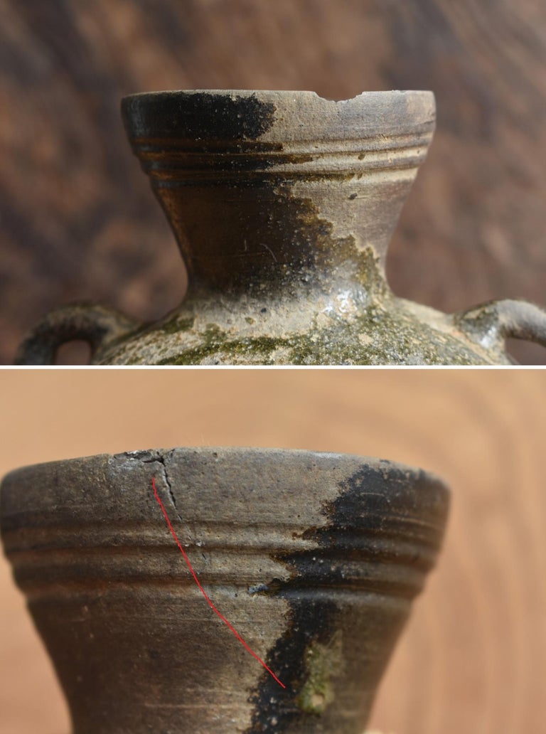 Very rare Japanese antique pottery jar/beautiful natural glaze/wall ...