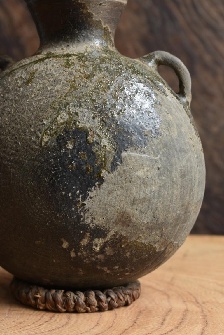 Very rare Japanese antique pottery jar/beautiful natural glaze/wall ...