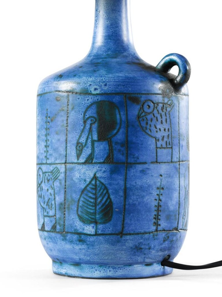 Jacques Blin ceramic lamp by with original straw shade France 1950 ...