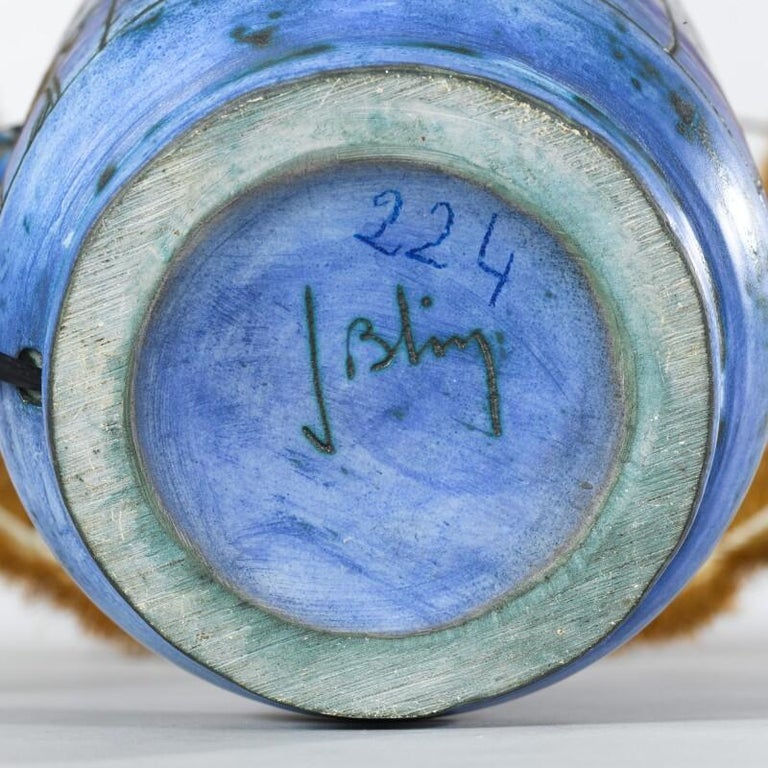 Jacques Blin ceramic lamp by with original straw shade France 1950 ...