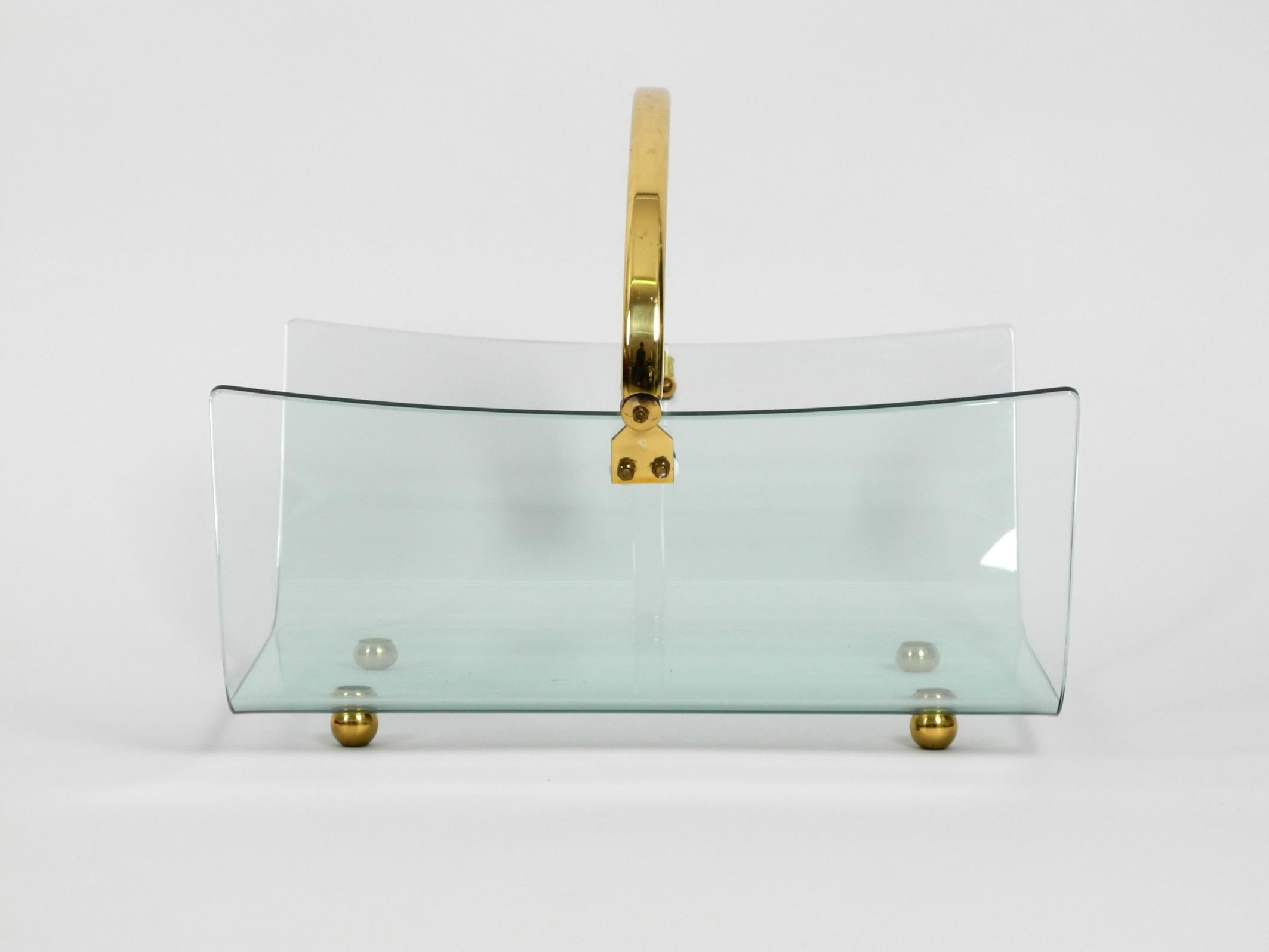 Very Rare Large Firewood Stand Made of Heavy Glass and Brass from the ...