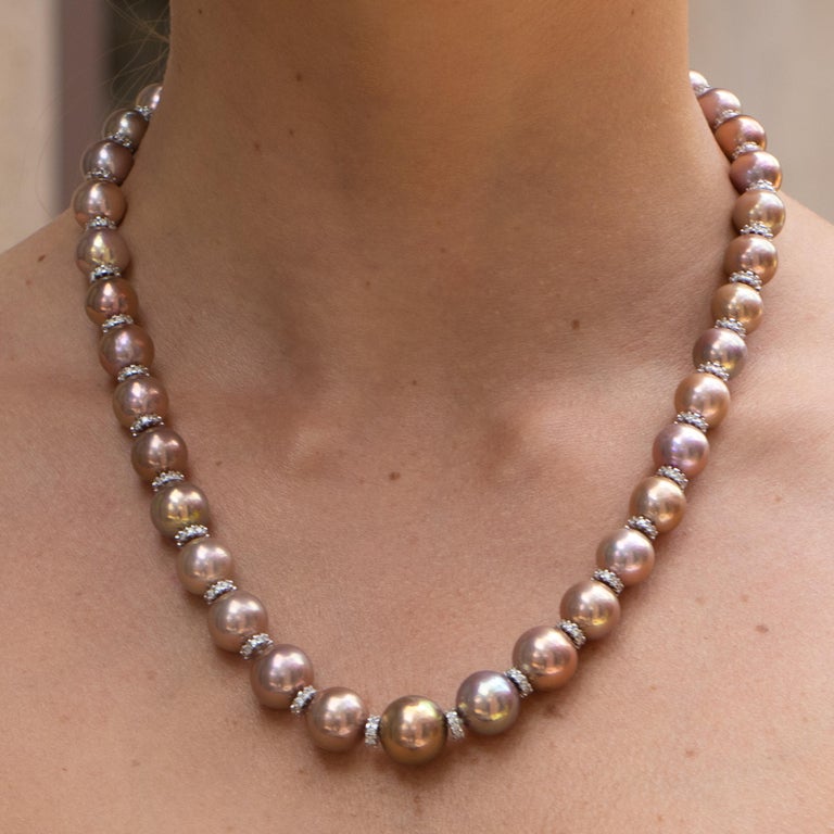 Very Rare Natural Color Pearl Necklace 10-13MM Diamond Encrusted ...