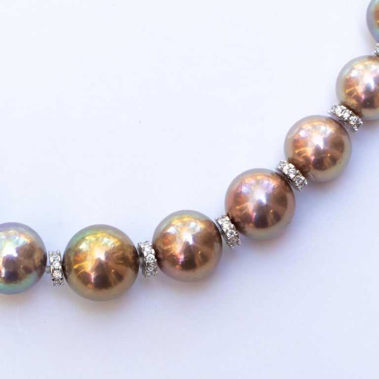 Very Rare Natural Color Pearl Necklace 10-13MM Diamond Encrusted ...