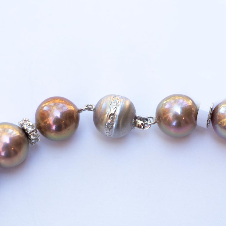 Very Rare Natural Color Pearl Necklace 10-13MM Diamond Encrusted ...