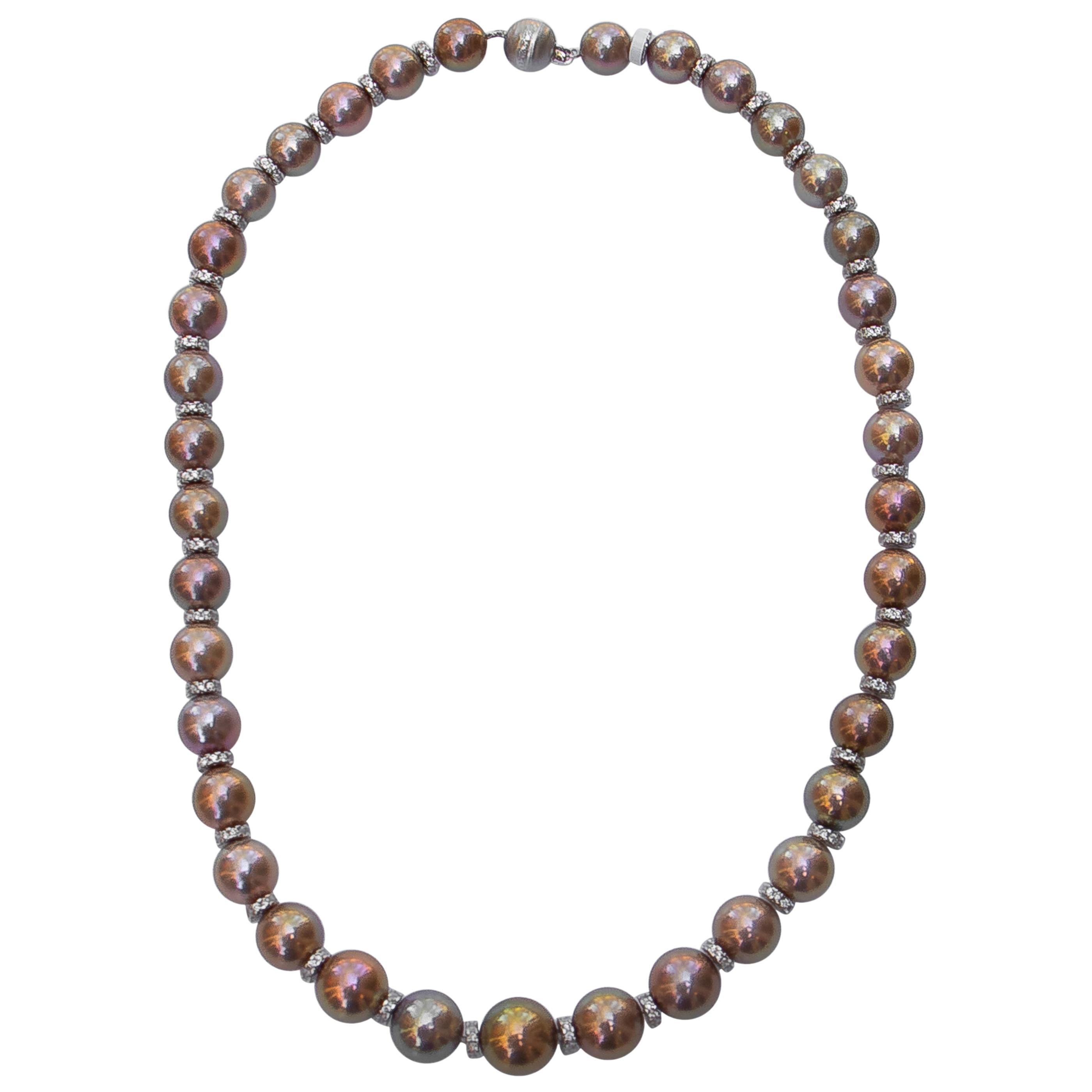 Very Rare Natural Color Pearl Necklace 10-13MM Diamond Encrusted ...