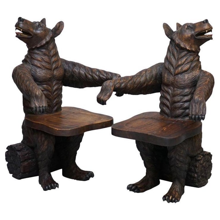 Very Rare Pair of Original Early 20th Century Black Forest Wood Bear ...