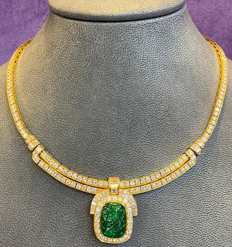 Van Cleef and Arpels Carved Emerald and Diamond Necklace For Sale at ...