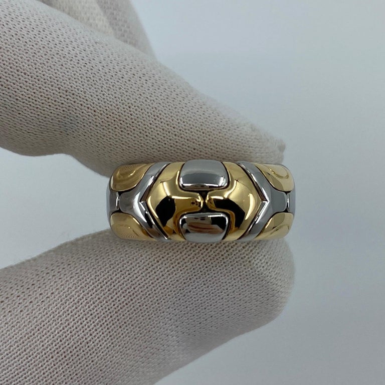 Very Rare Vintage Bvlgari Alveare 18k Yellow Gold and Steel Spring Wide ...